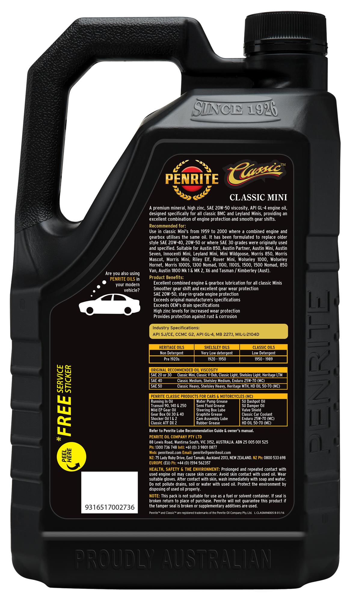 CLASSIC MINI 20W-50 (Mineral) | Penrite Oil